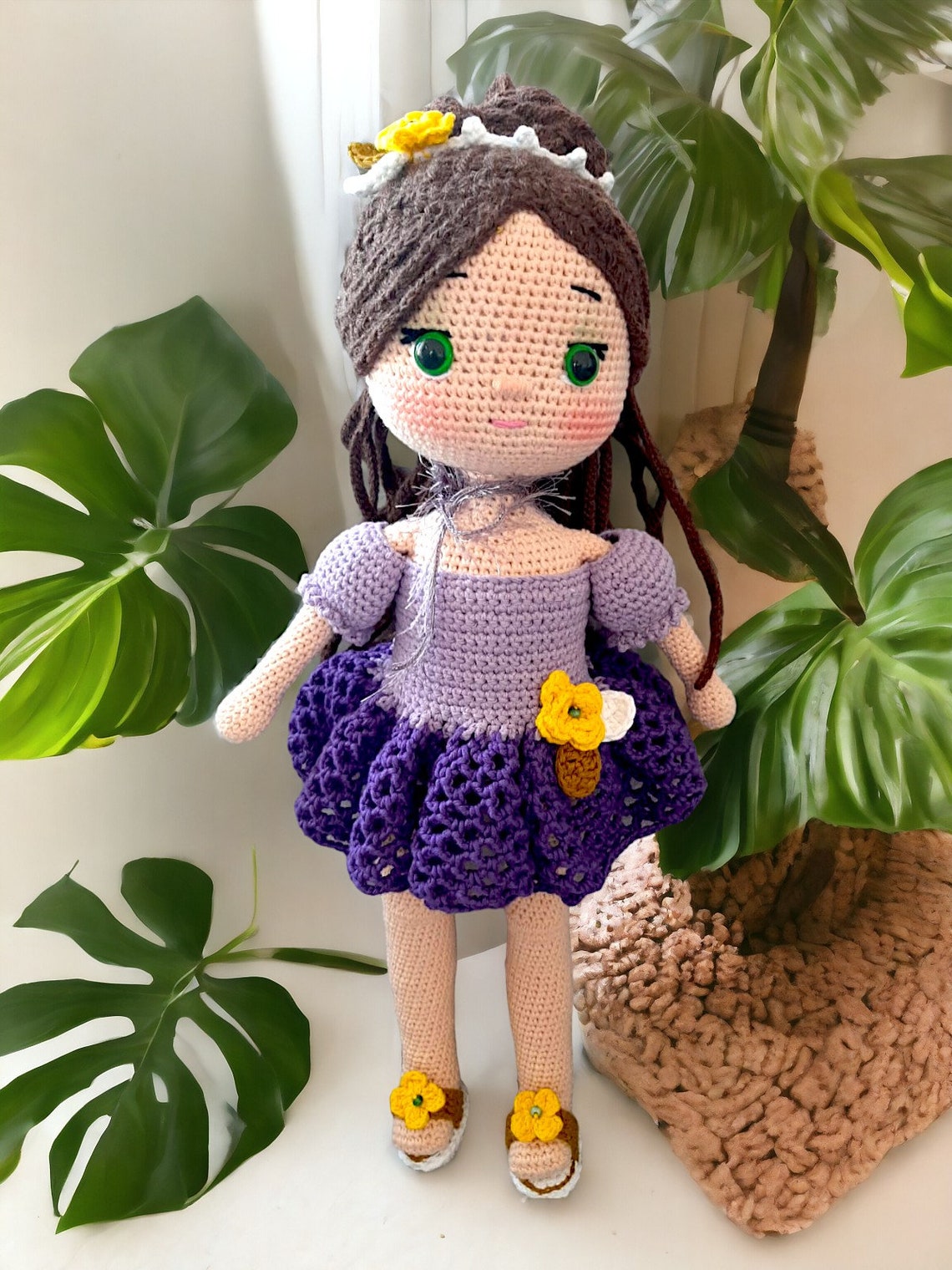 Handcrafted Amigurumi Doll Girl in Lovely Purple Dress, Perfect Gift ...