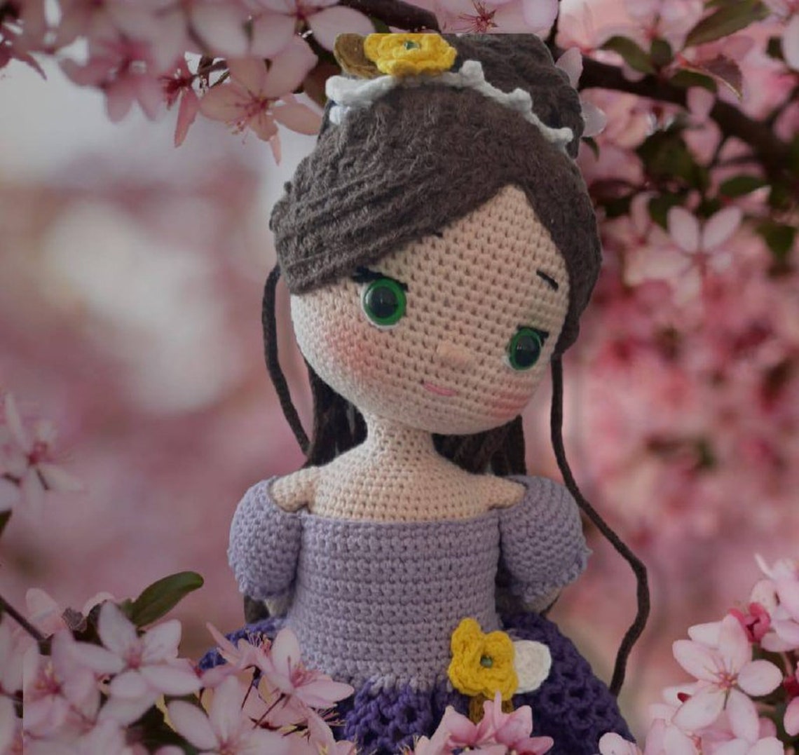 Handcrafted Amigurumi Doll Girl in Lovely Purple Dress, Perfect Gift ...