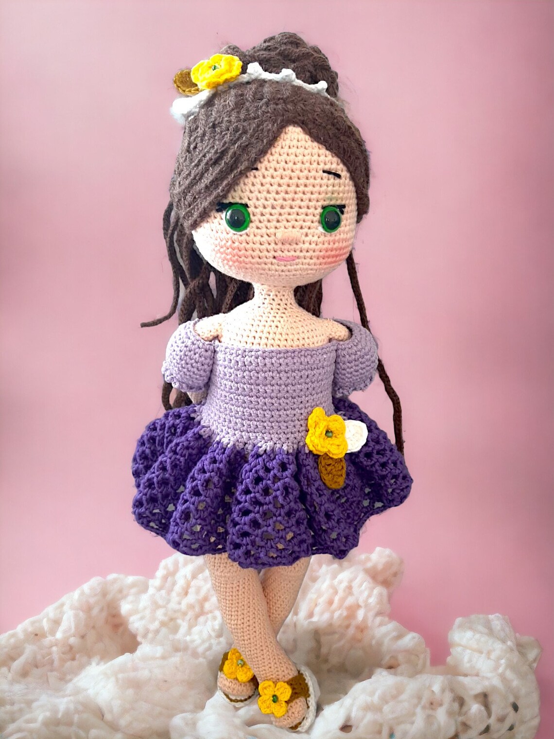 Handcrafted Amigurumi Doll Girl in Lovely Purple Dress, Perfect Gift ...