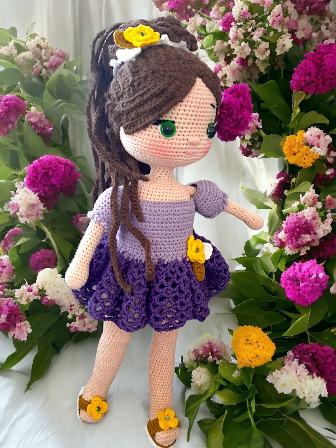 Handcrafted Amigurumi Doll Girl in Lovely Purple Dress, Perfect Gift ...
