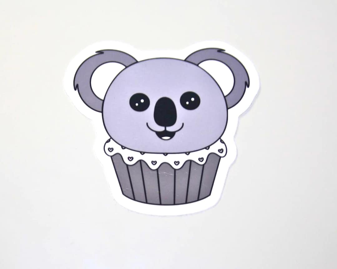 Koala Cupcake Sticker, Handmade Vinyl Decal, Cartoon Dessert Design ...