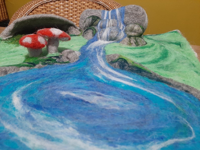 Felted Waterfall Playscape - Wool Play Mat With Stream and Pond ...