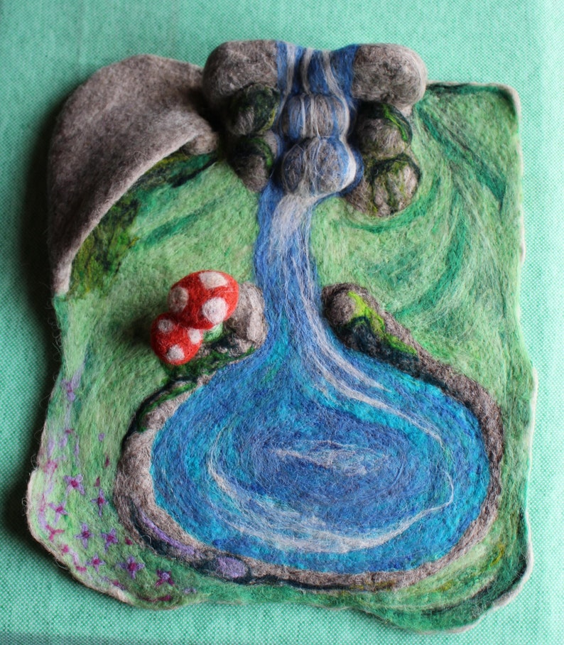 Felted Waterfall Playscape - Wool Play Mat With Stream and Pond ...