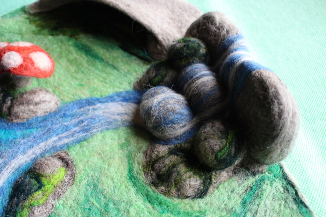 Felted Waterfall Playscape - Wool Play Mat With Stream and Pond ...
