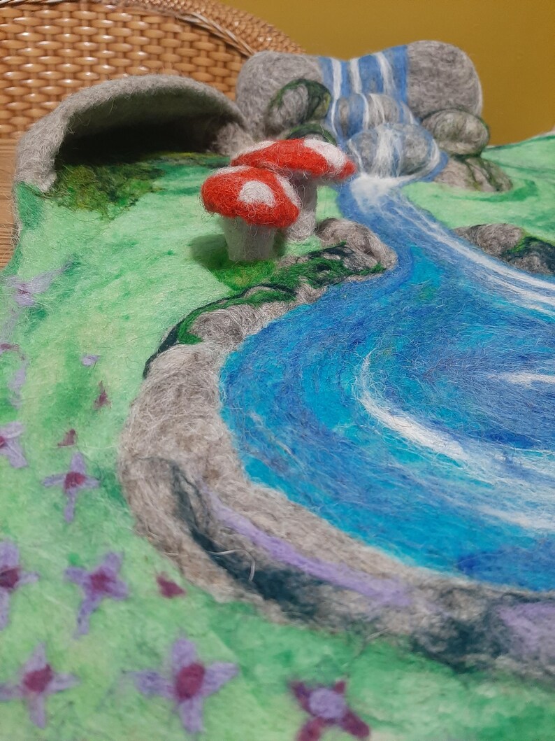 Felted Waterfall Playscape - Wool Play Mat With Stream and Pond ...