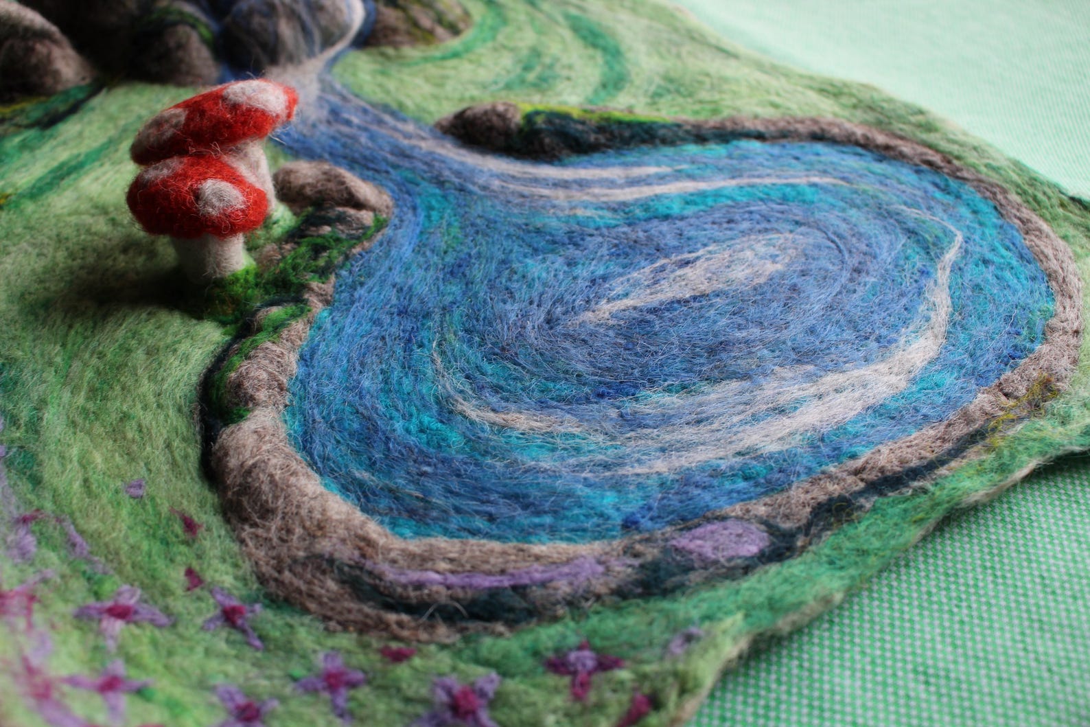 Felted Waterfall Playscape - Wool Play Mat With Stream and Pond ...