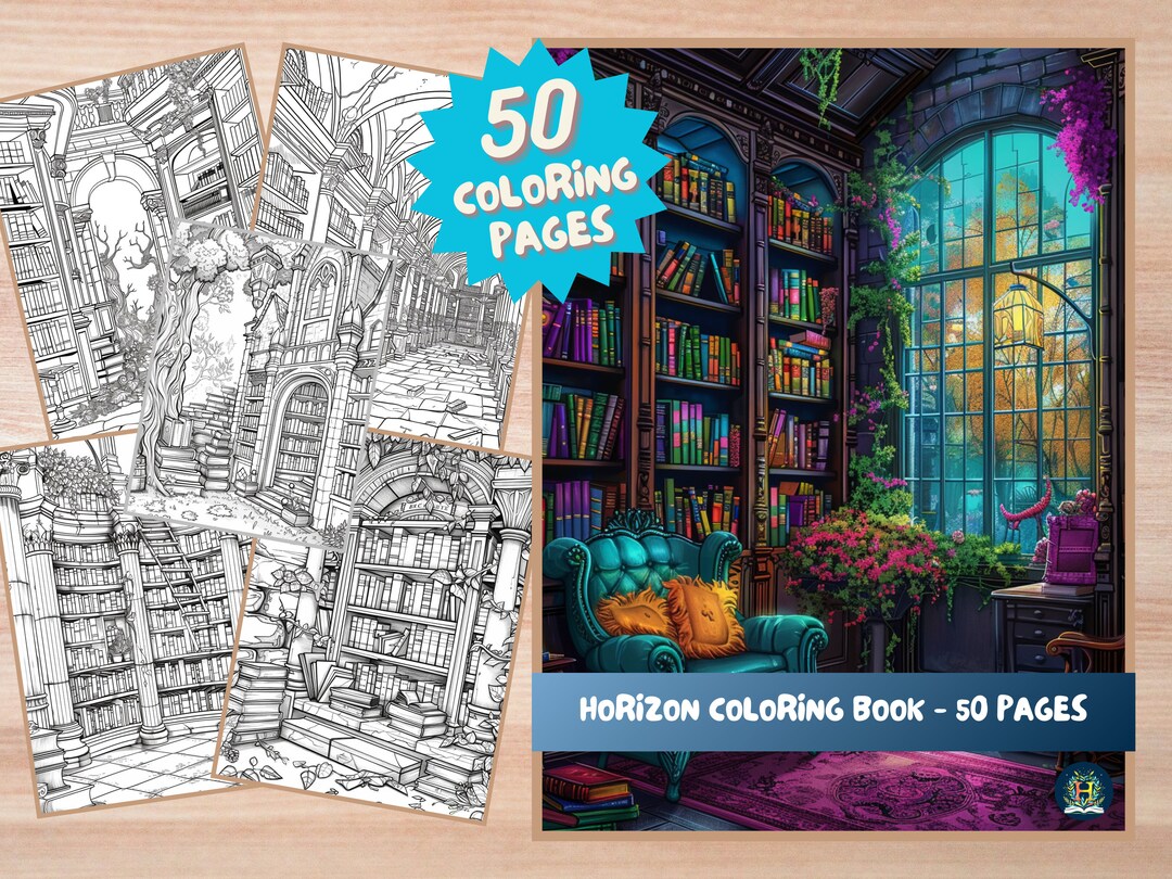 Enchanted Library Coloring Pages for Adult, Digital Coloring Book by ...