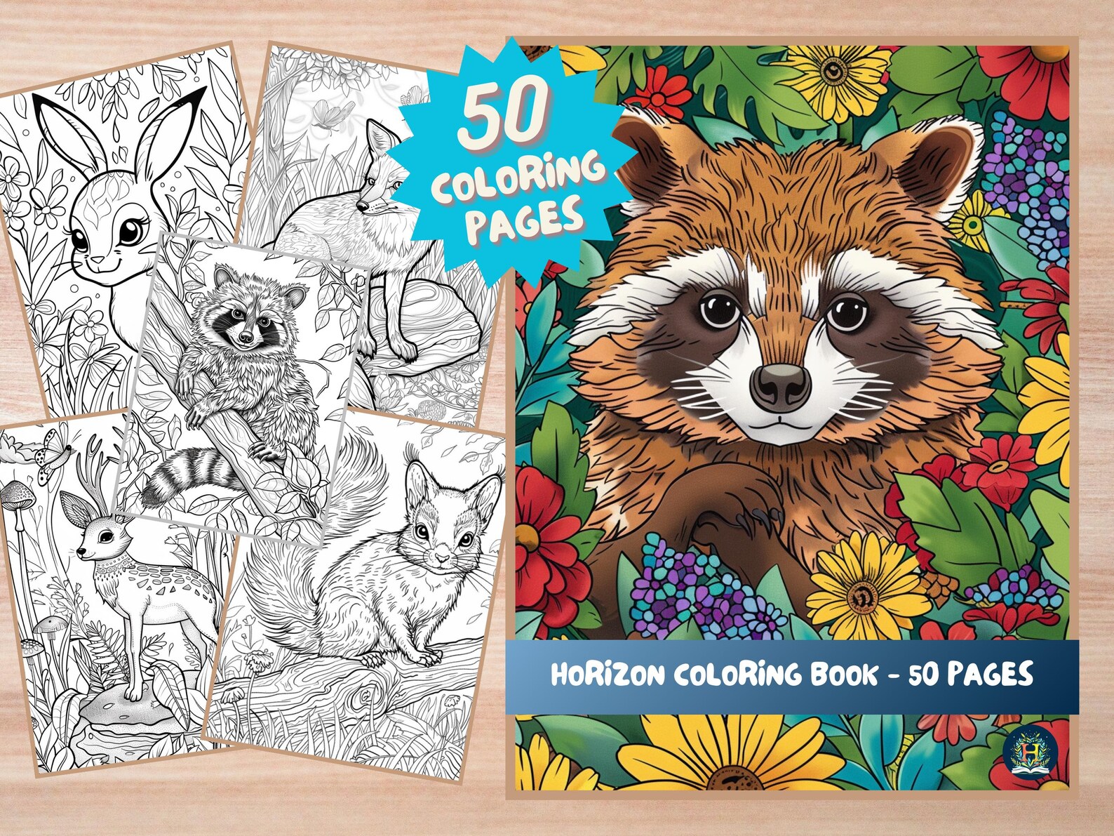50 Floral Woodland Animals Coloring Page, Printable PDF File, Instant ...