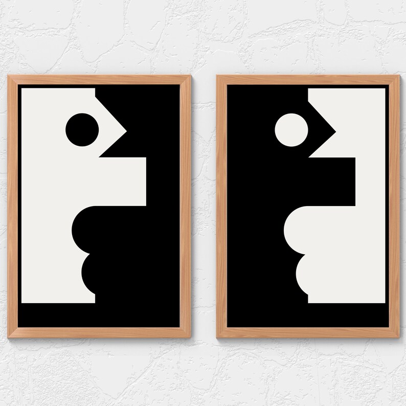 Black and White Abstract People Wall Art Home Decor Set of 2 Digital ...