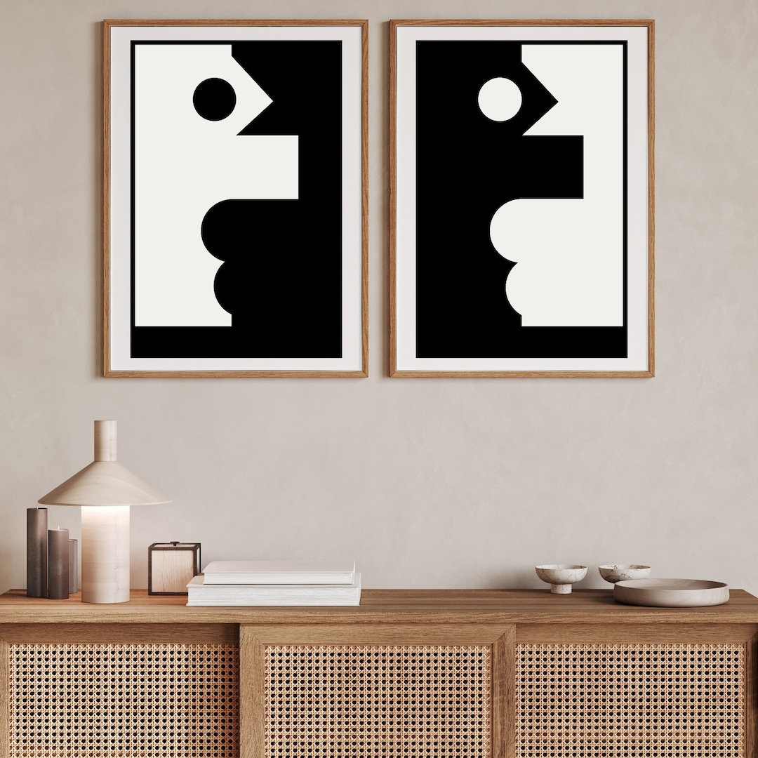 Black and White Abstract People Wall Art Home Decor Set of 2 Digital ...