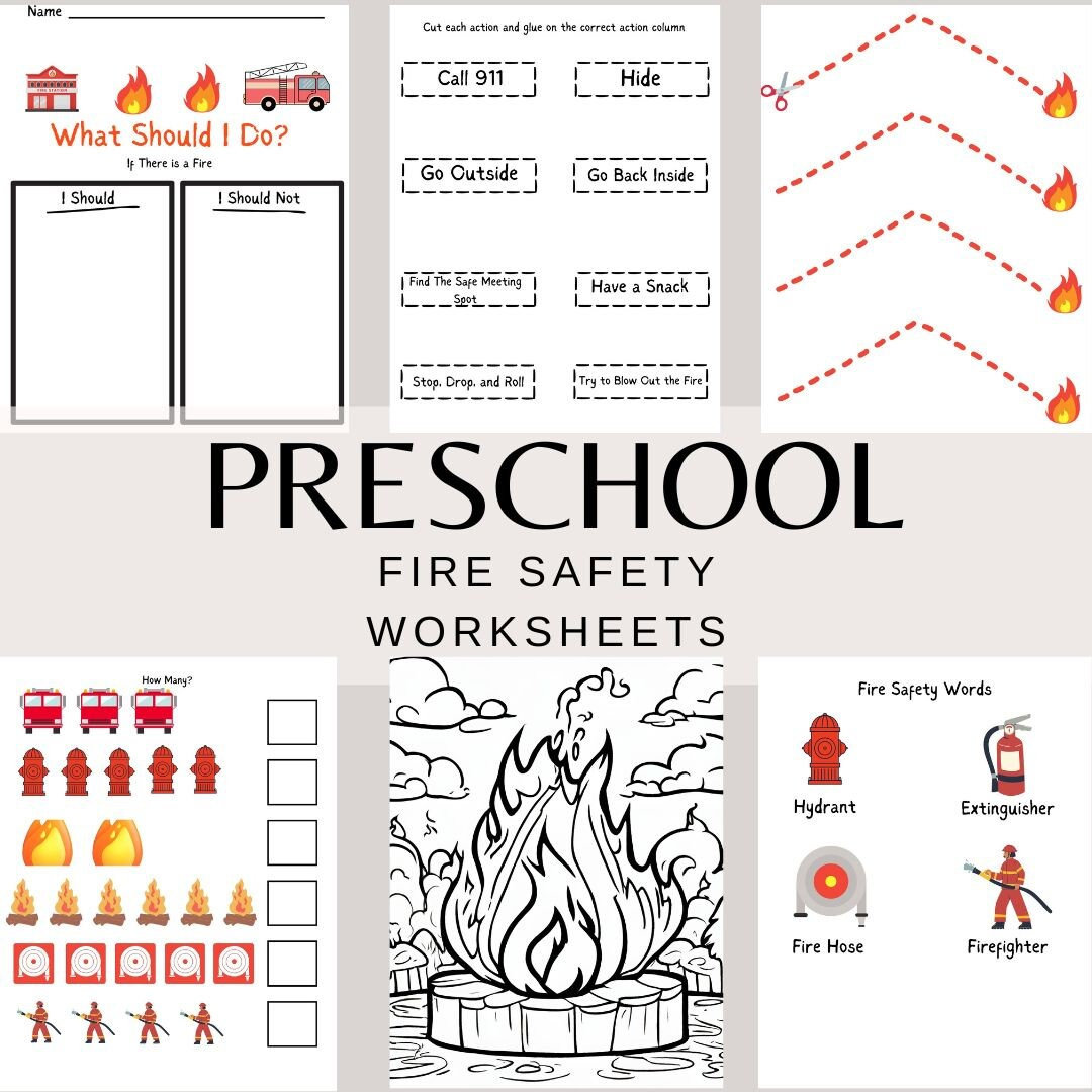 Preschool Fire Safety Worksheets Cutting Glueing Coloring Practice - Etsy