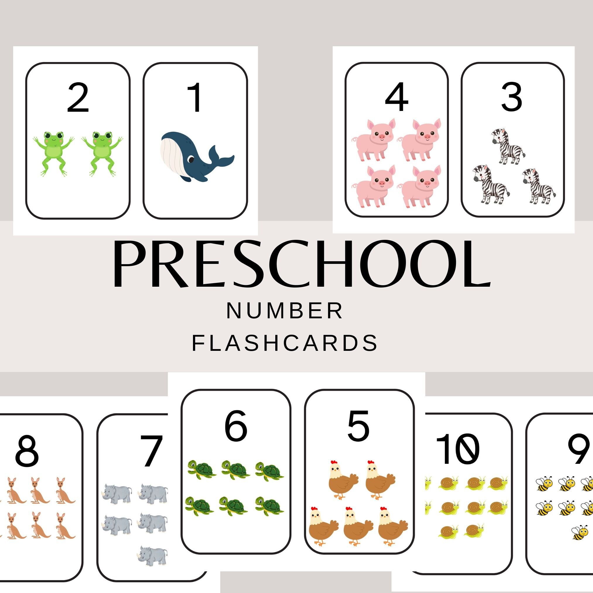 Preschool Printable Number Flashcards With Animals Digital File - Etsy