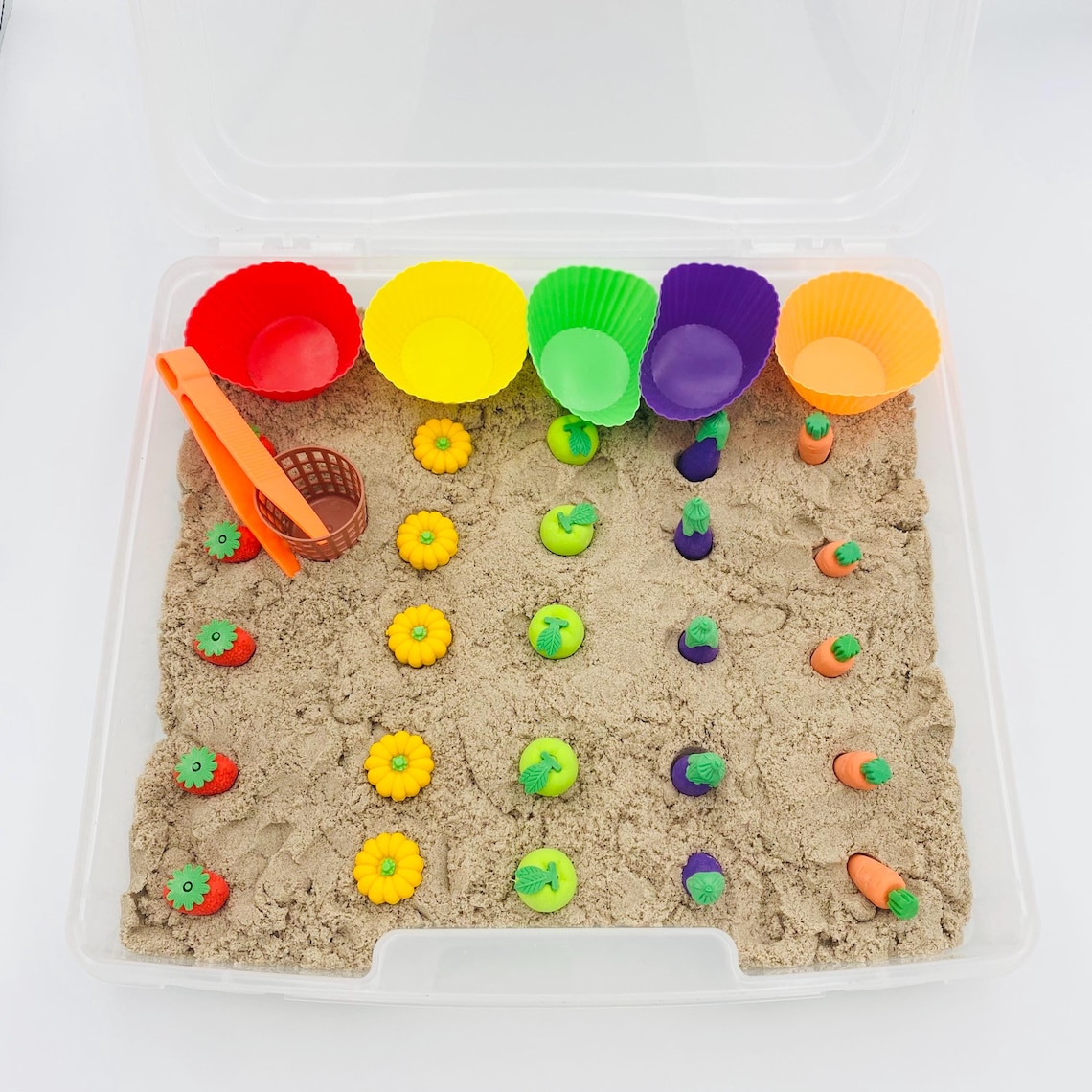 Kinetic Sand Garden Sensory Bin - Realistic Silicone Fruits ...