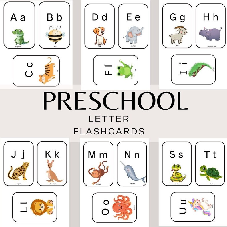 Preschool Printable Letter Flashcards With Animals Digital File - Etsy
