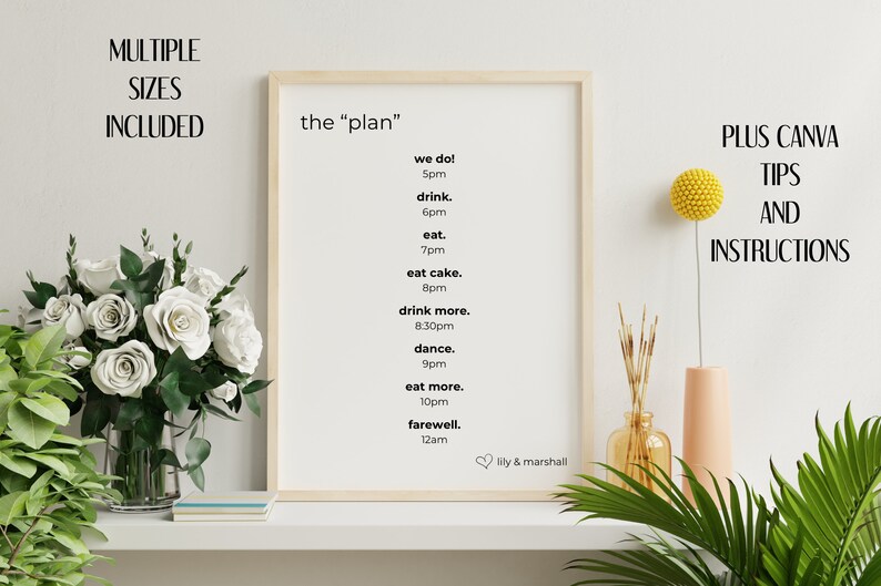 Wedding Schedule Sign Template, Wedding Order of Events Template ...