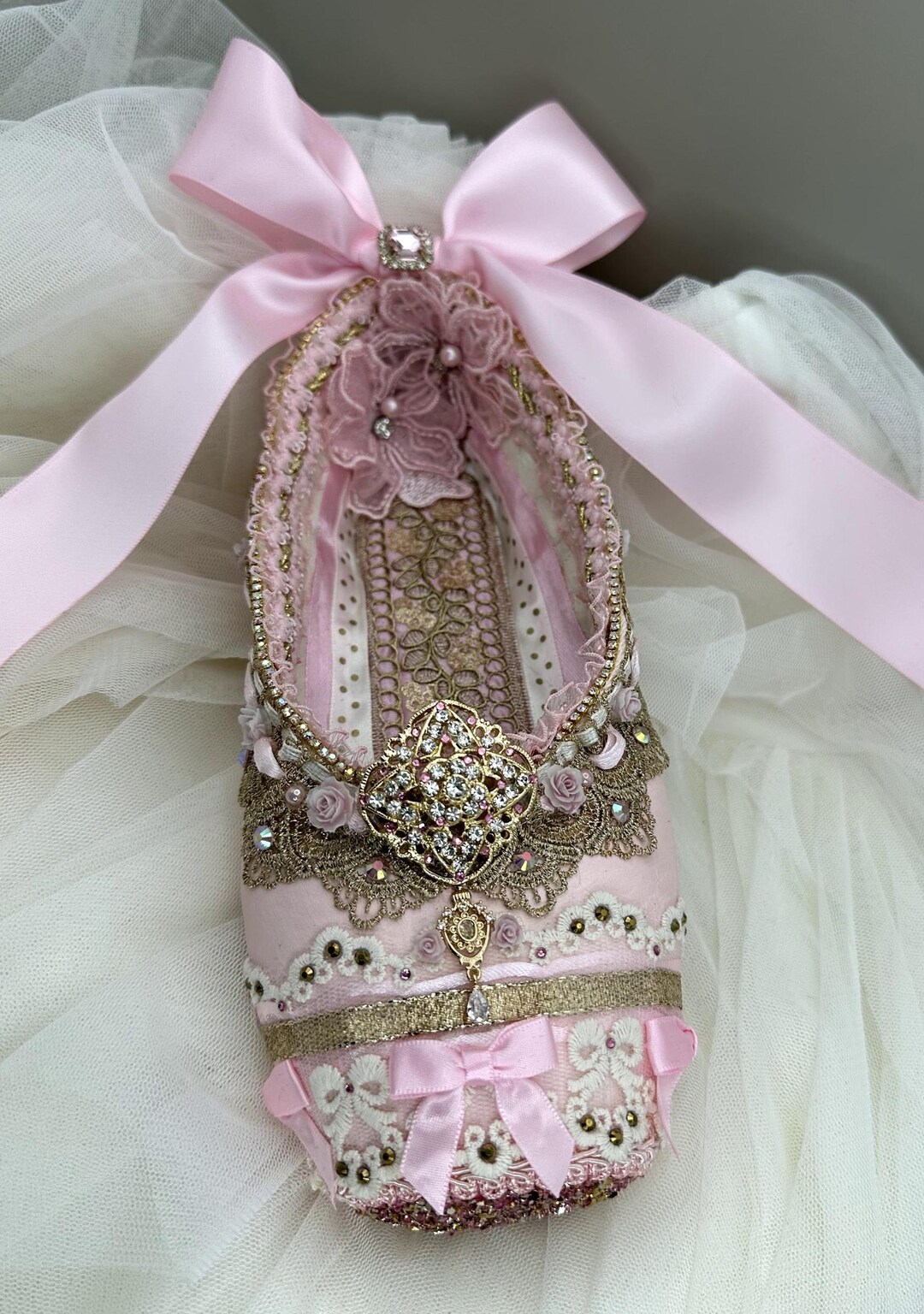 Handcrafted Keepsake Pointe Shoe - Elegant Pink Gold Ivory Ballet Decor ...
