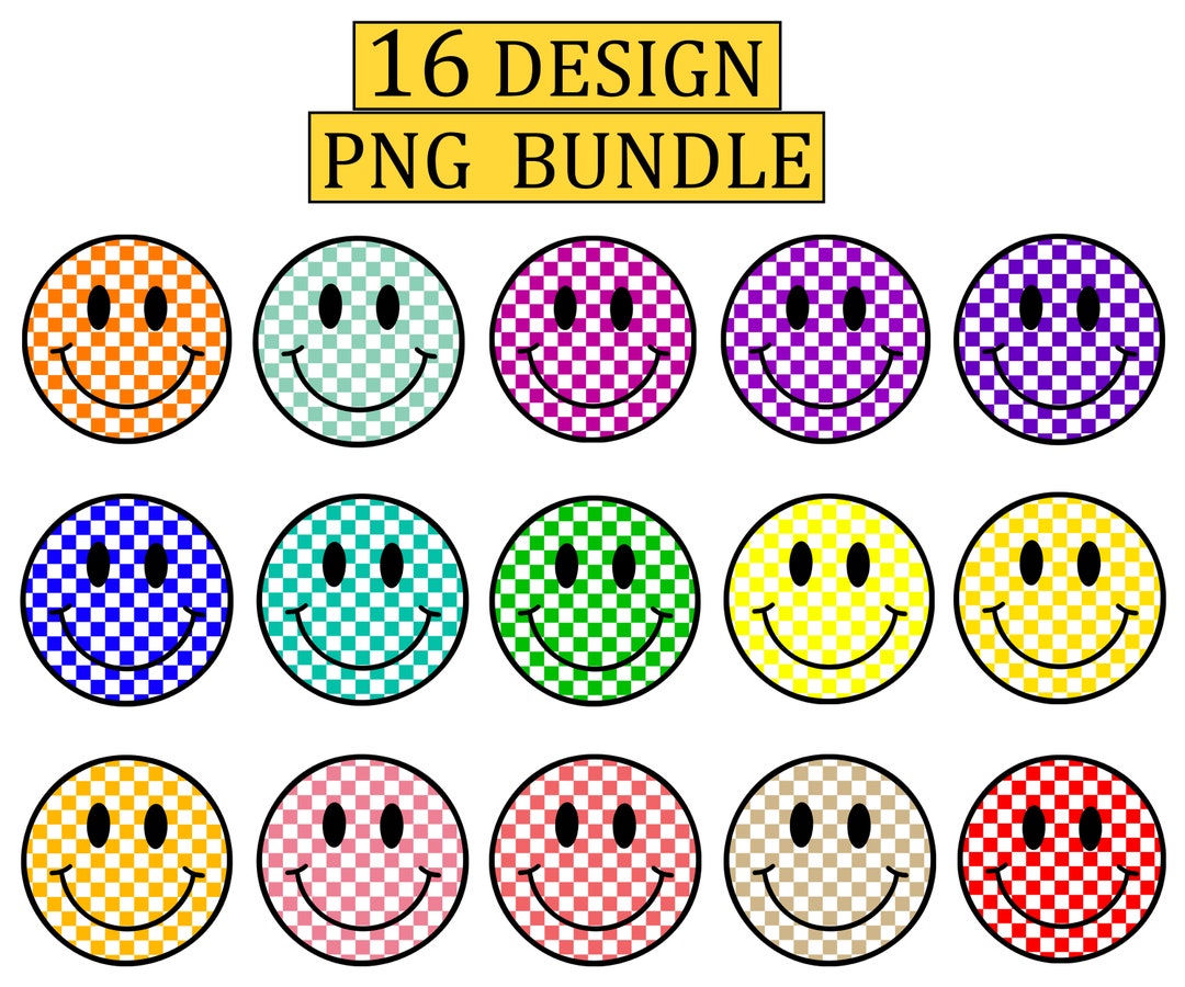 Smiley Face PNG / Smiley Face Cut File / Happy Face PNG / Checkered PNG ...