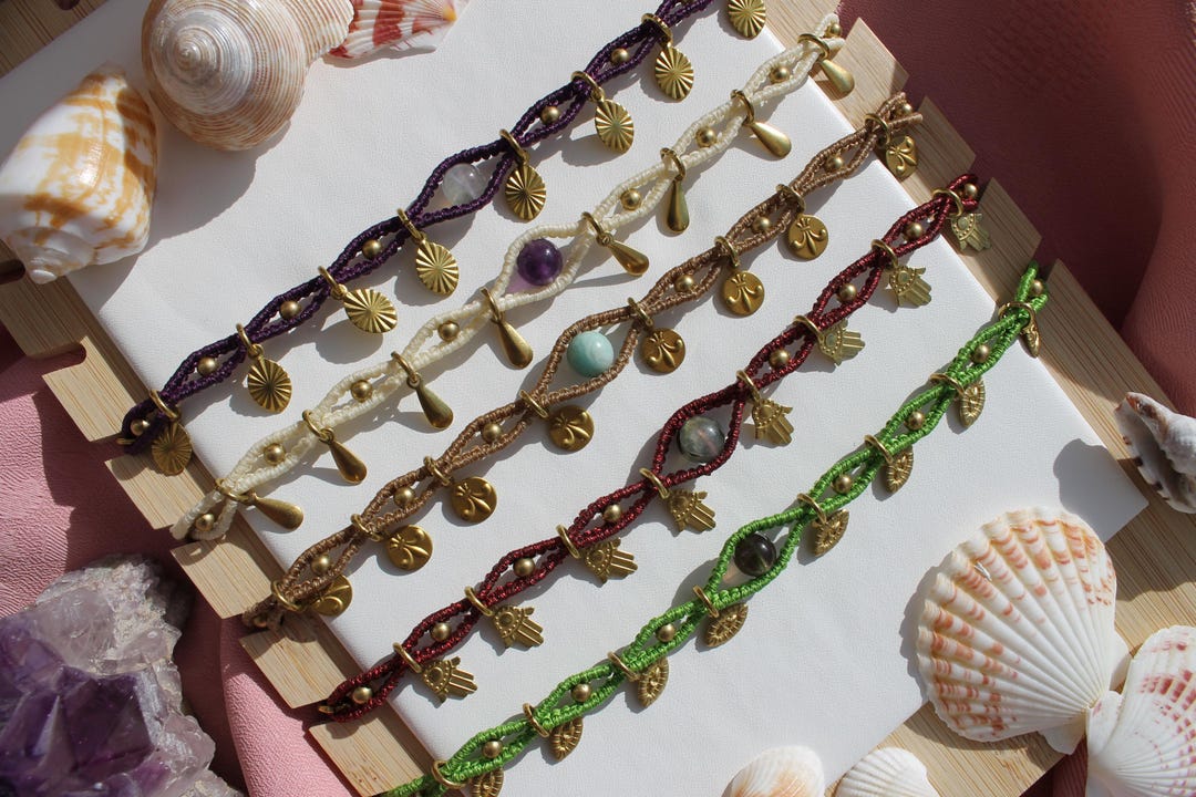 Third Eye Bracelet: Gemstone, Raw Brass, Handmade Macrame Jewelry ...