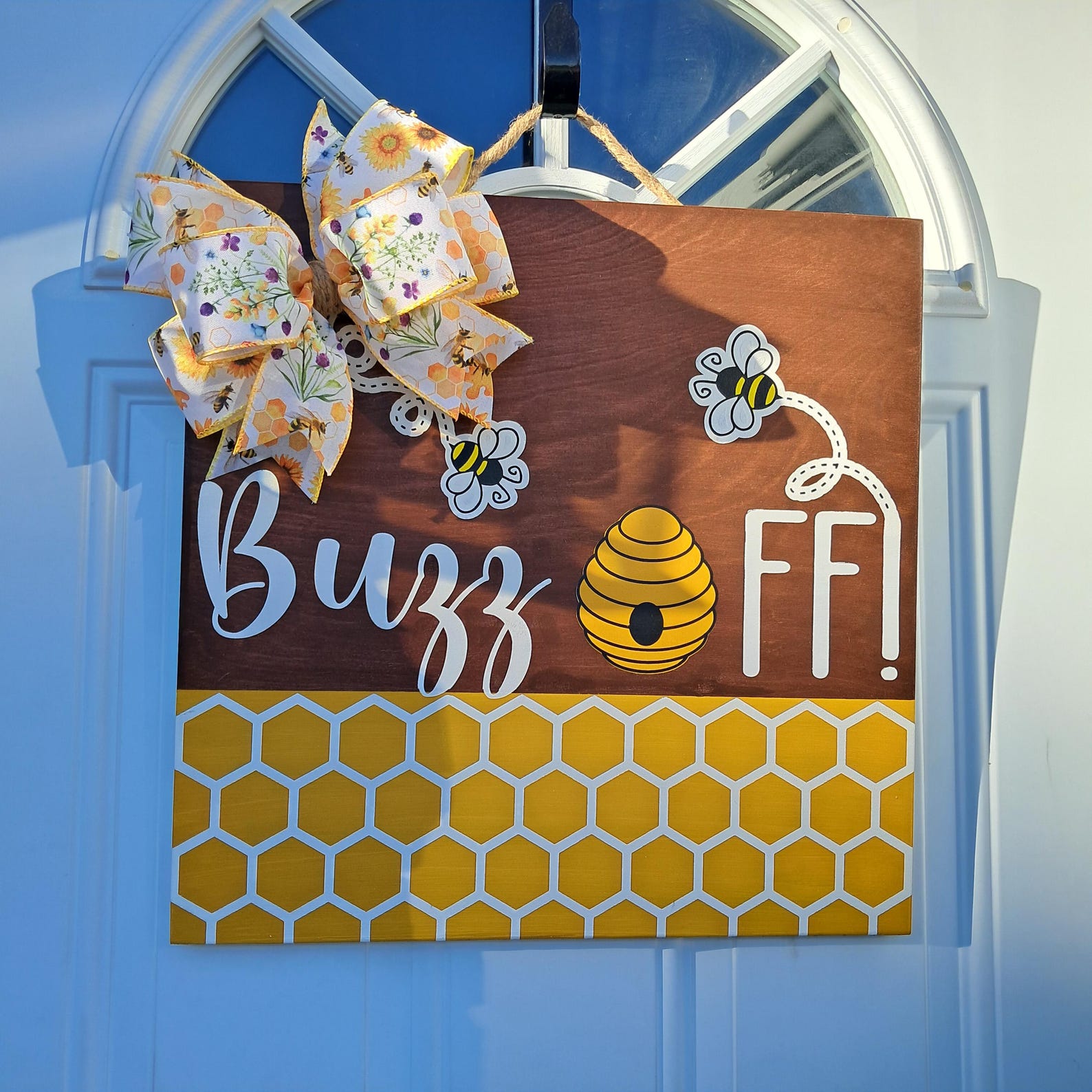 Buzz off Door Hanger | Bee and Sunflower Themed Door Hanger | Spring ...