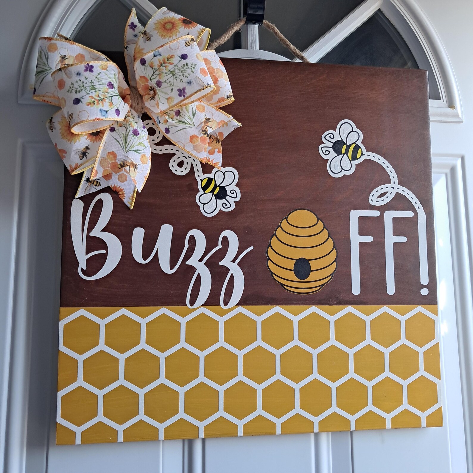 Buzz off Door Hanger | Bee and Sunflower Themed Door Hanger | Spring ...