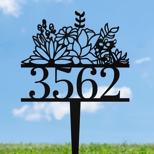 Personalized Floral House Number Stake | Metal House Numbers | Address ...