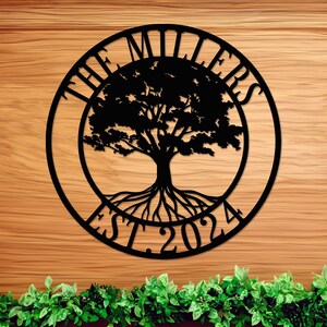 Personalized Family Name Oak Tree Metal Sign, Initial, Metal Monogram ...