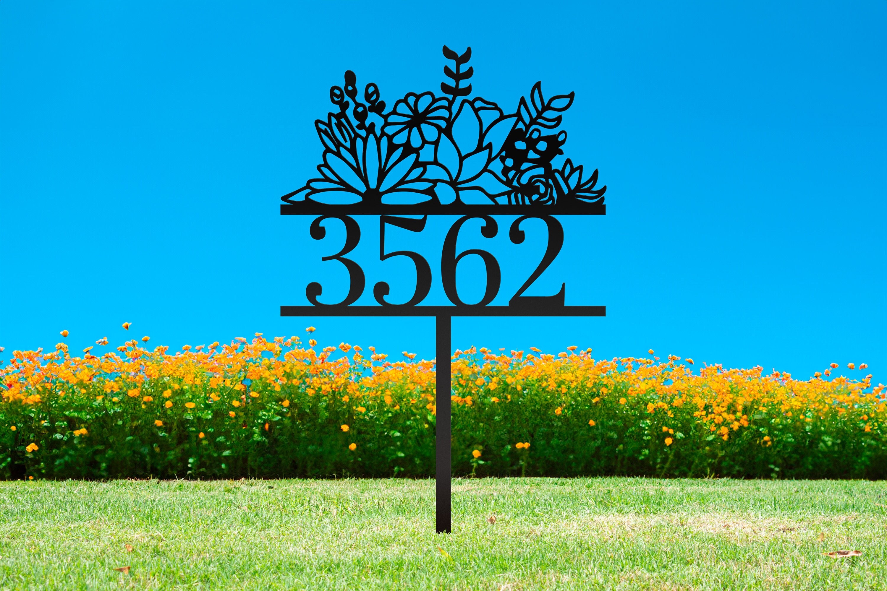 Personalized Floral House Number Stake Metal House Numbers Address Sign ...