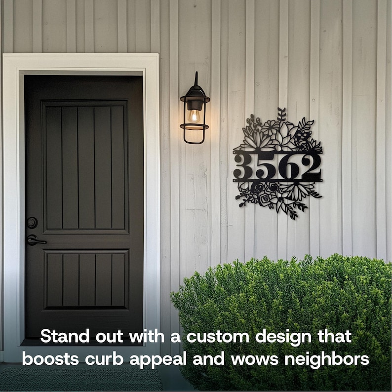 Personalized Floral House Number Sign | Metal House Numbers | Address ...