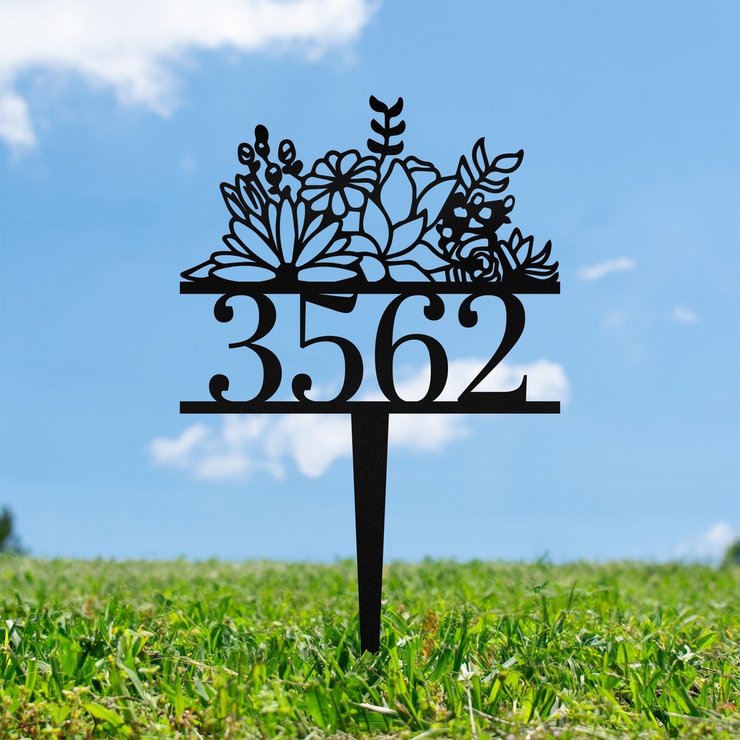 Personalized Floral House Number Stake | Metal House Numbers | Address ...
