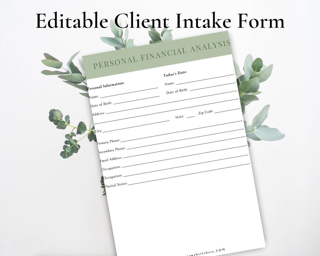 Editable New Client Intake Form, Personal Financial Analysis - Etsy