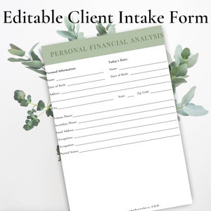 Editable New Client Intake Form, Personal Financial Analysis - Etsy