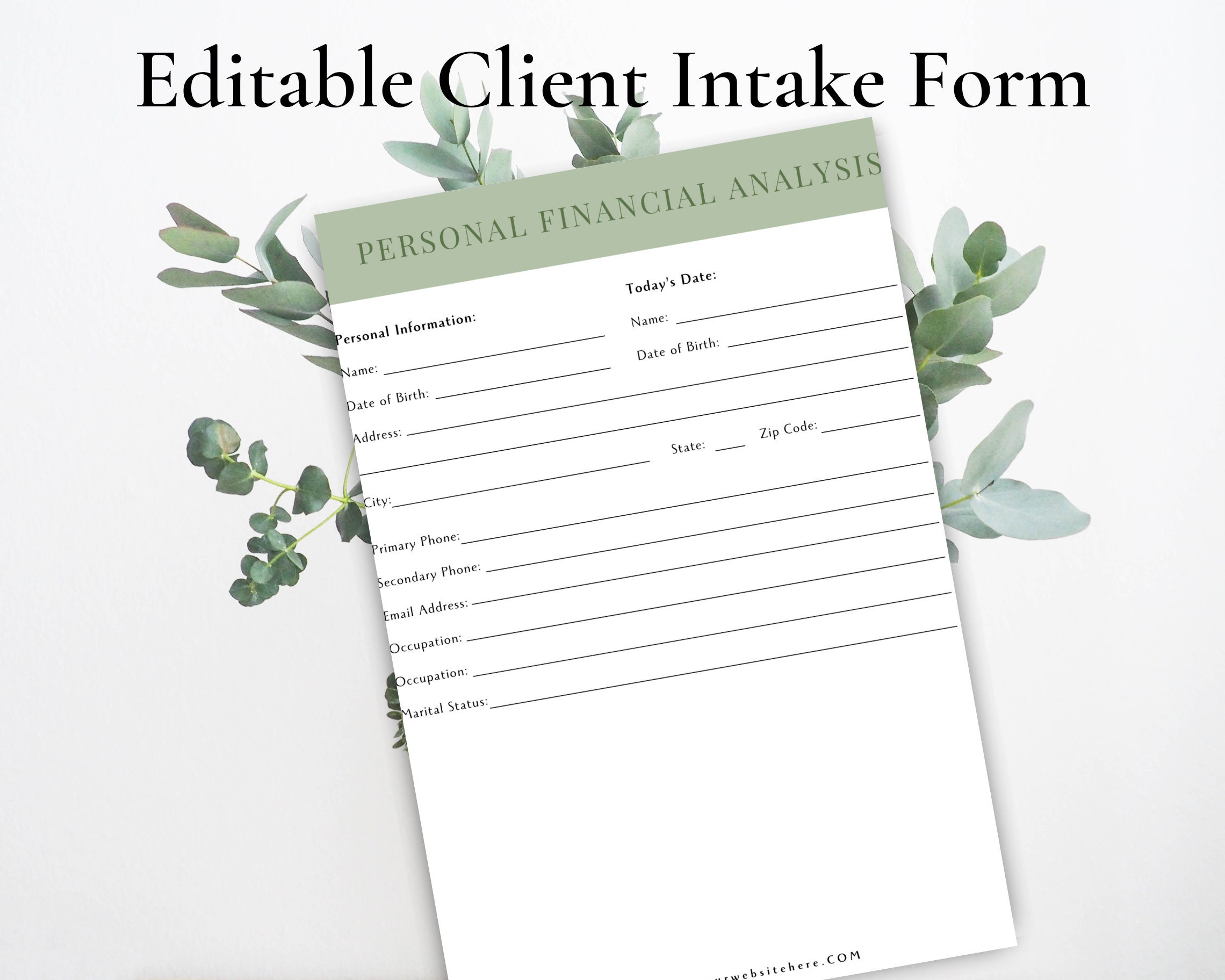 Editable New Client Intake Form, Personal Financial Analysis - Etsy