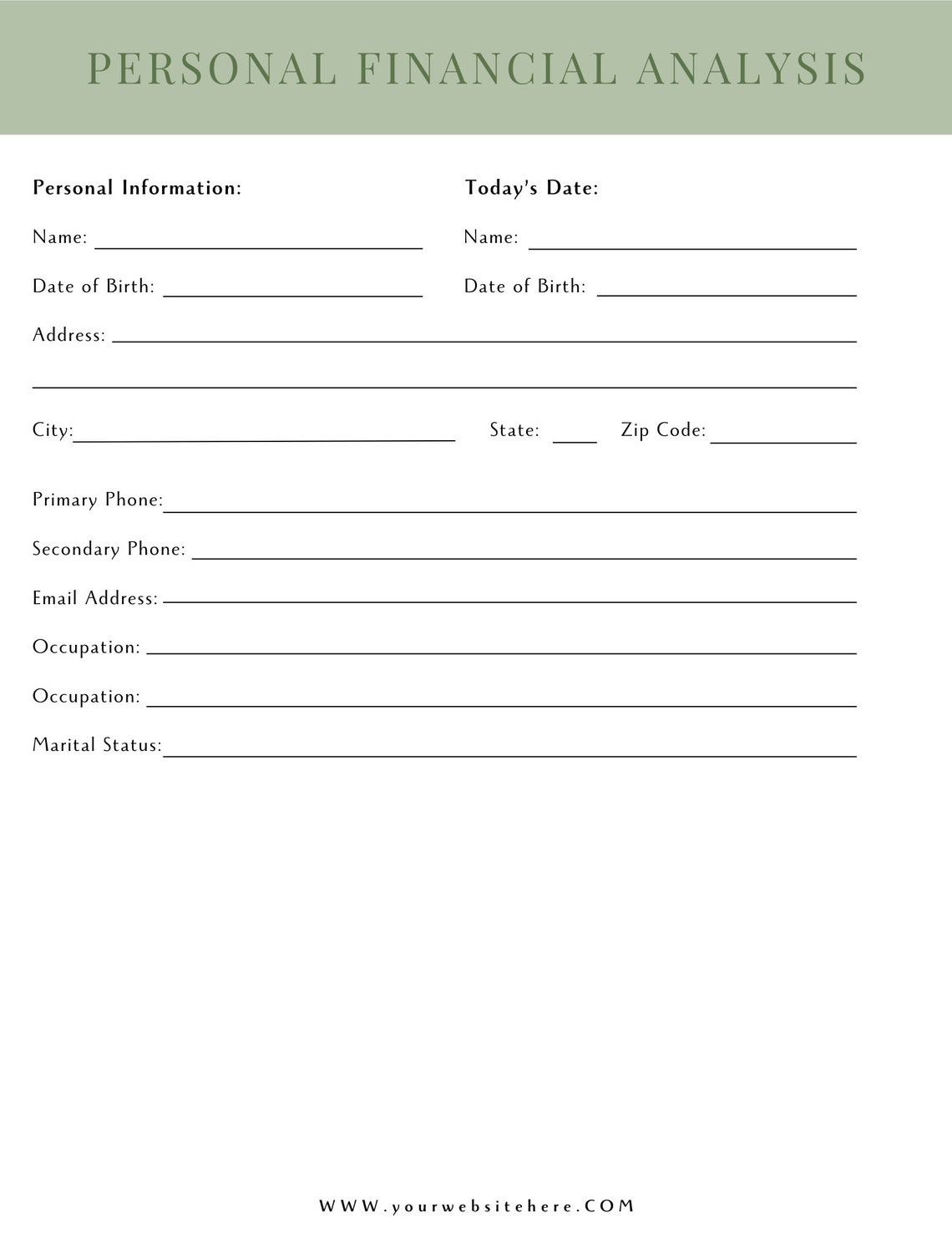 Editable New Client Intake Form, Personal Financial Analysis - Etsy
