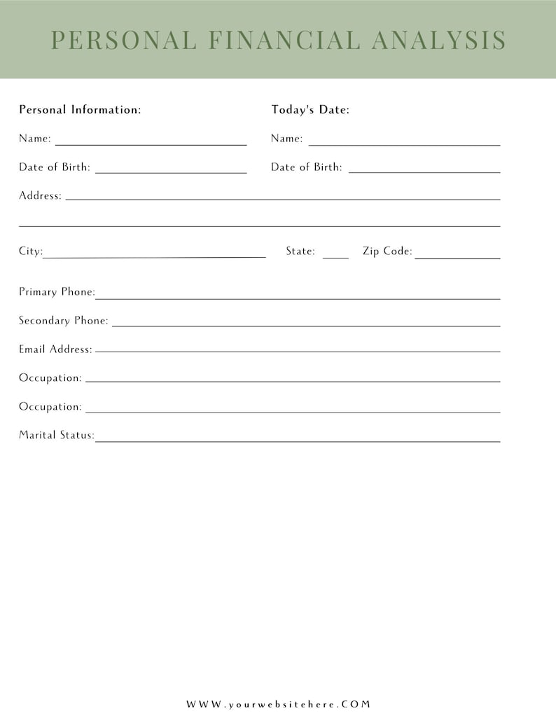 Editable New Client Intake Form, Personal Financial Analysis - Etsy