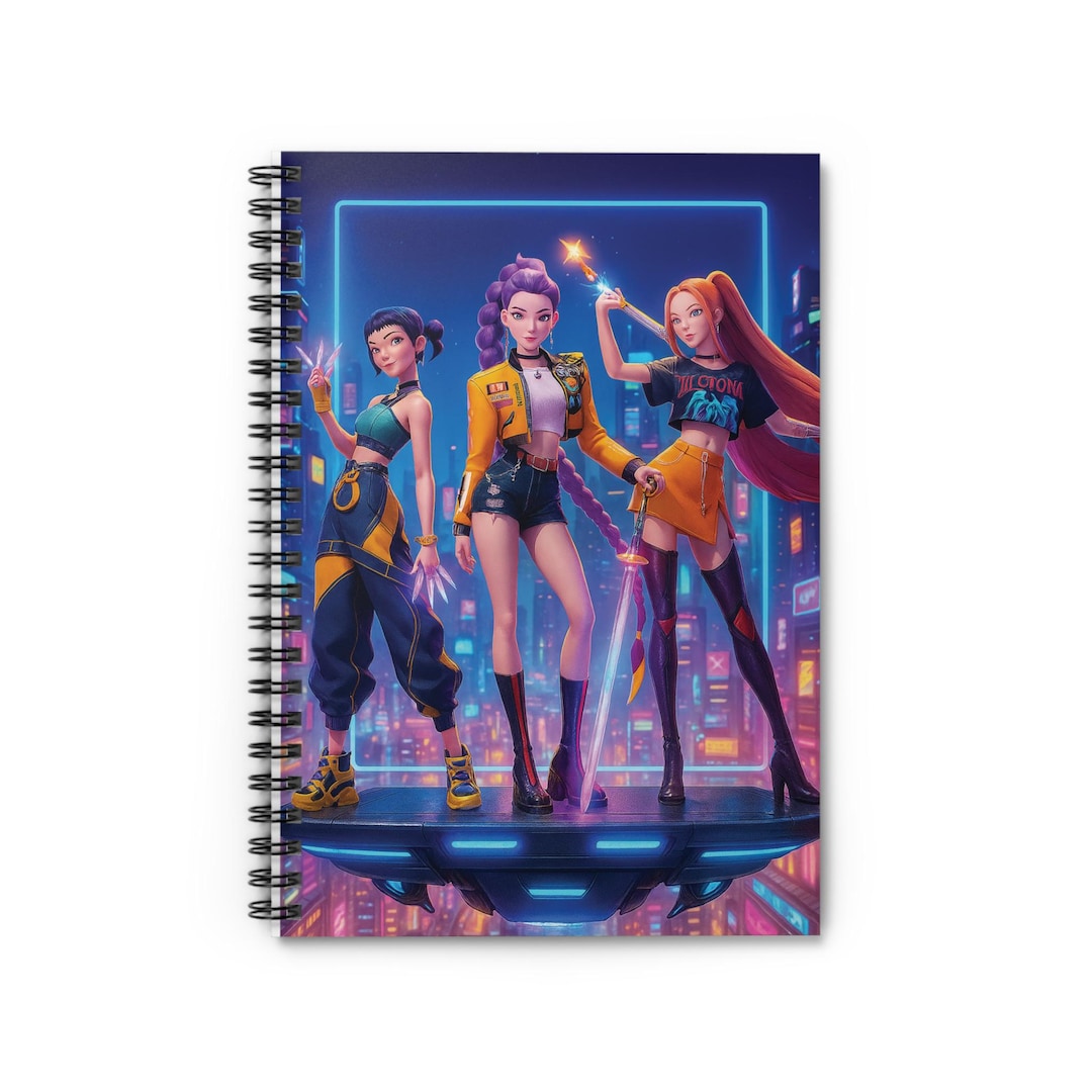 Huntrix Demon Hunters Spiral Notebook, Neon Cyberpunk Girl Trio Spiral ...