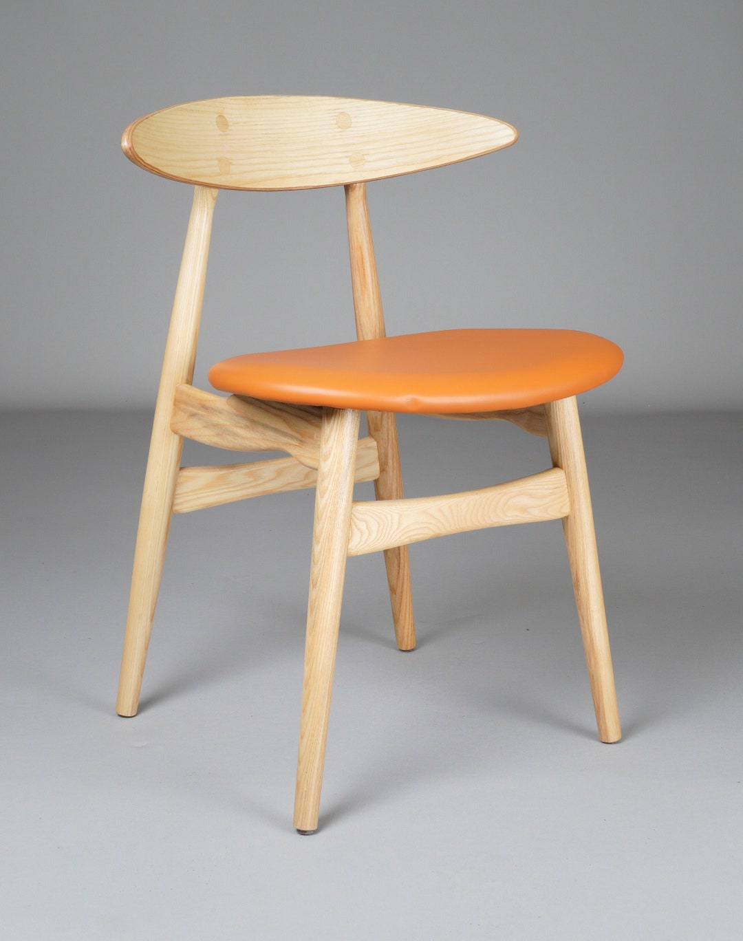 Freya Mid Century Modern Dining Chair Orange Vegan Leather & Solid Wood ...