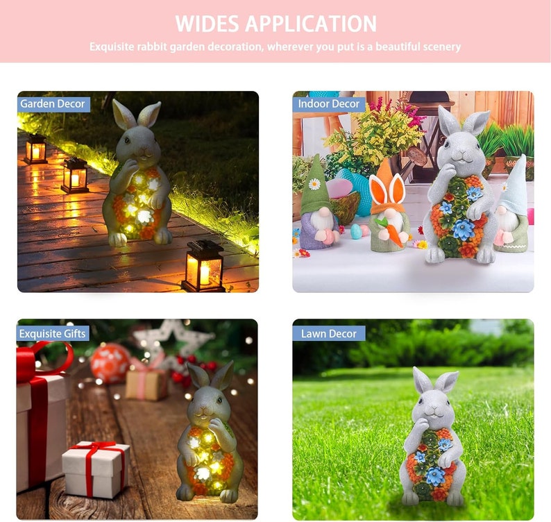 Bunny Solar Garden Light: Garden Resin Rabbit Succulent Decor - Etsy