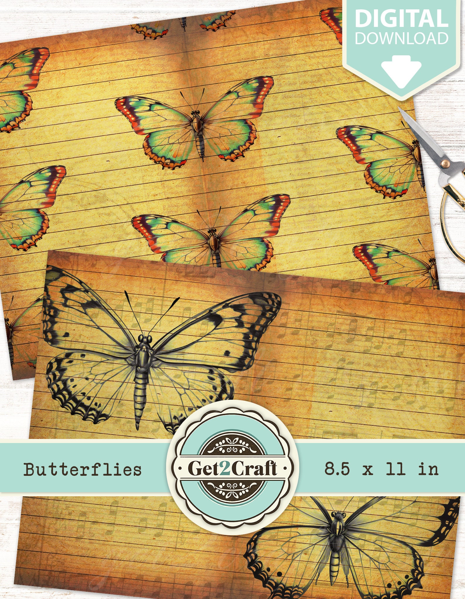 Printable Junk Journal Kit - Butterflies - 10 Digital Pages for ...