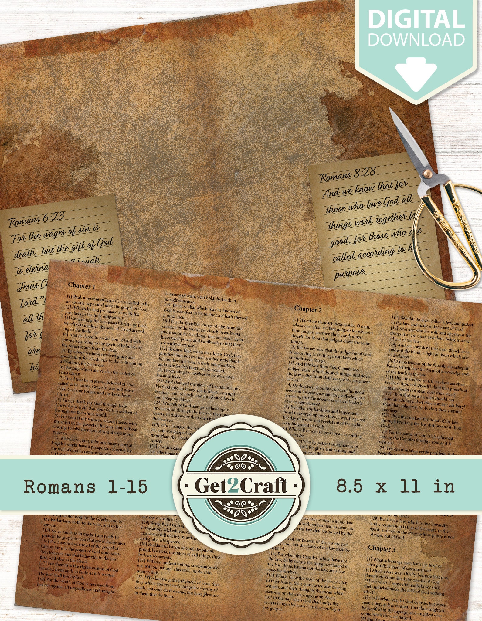 Printable Junk Journal Kit - Bible Pages - 12 Digital Pages for ...