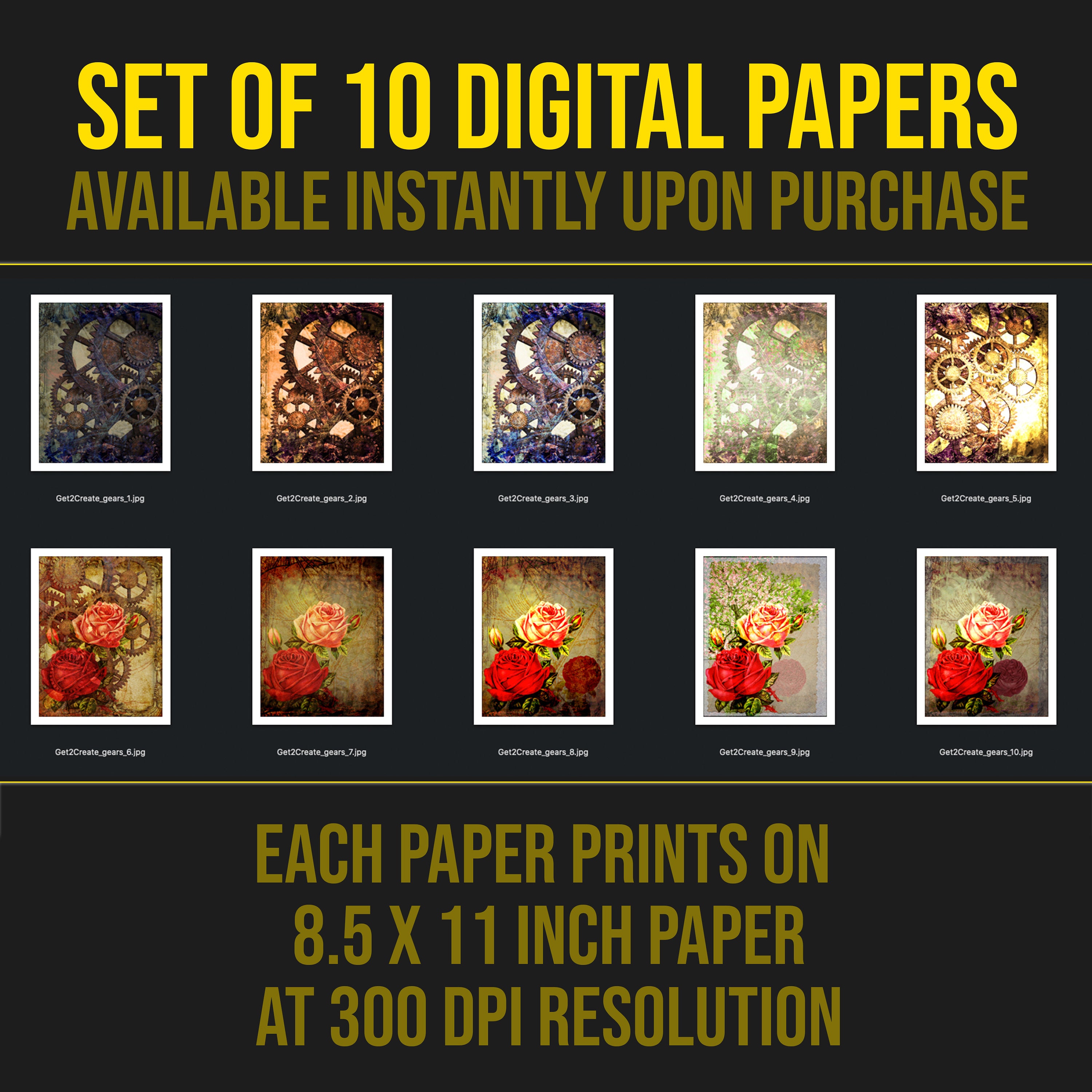 Junk Journal Digital Paper Kit - Steampunk - Gears and Roses - Digikit ...