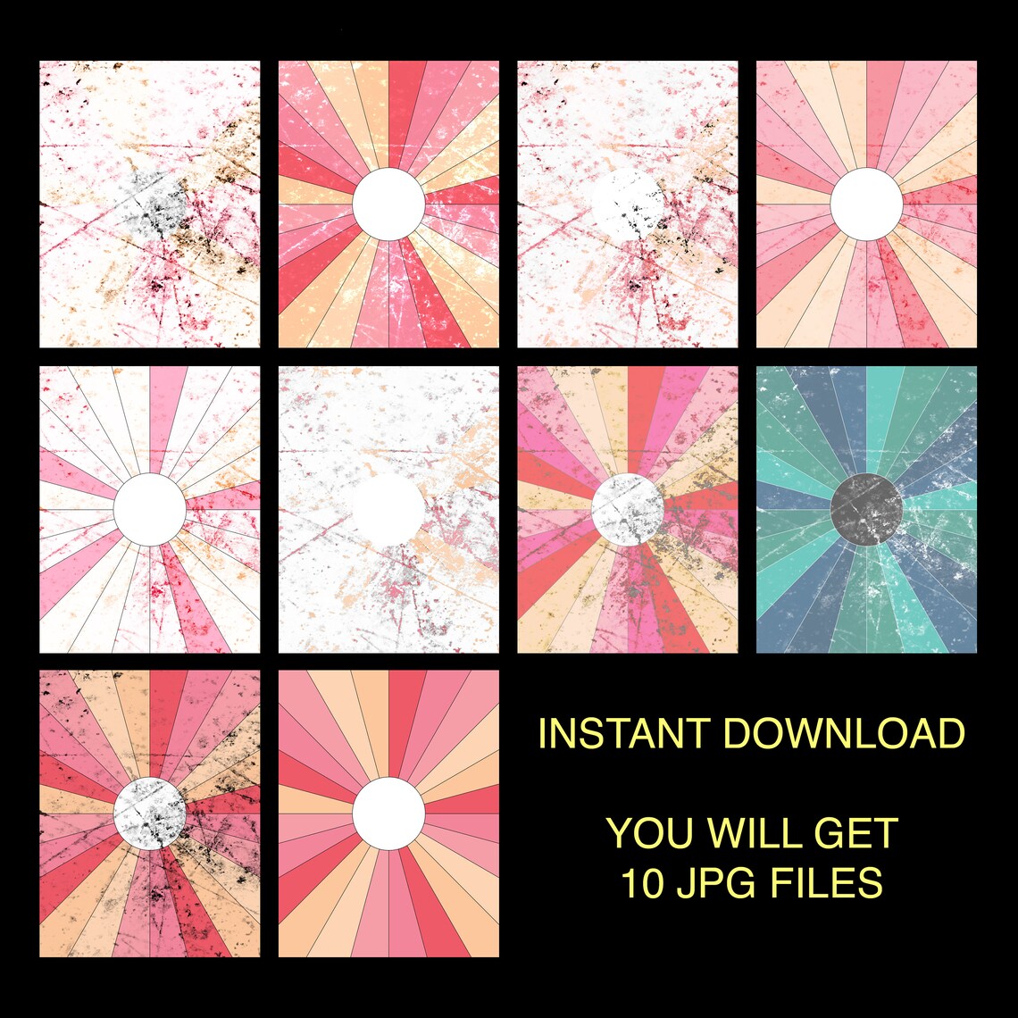 Printable Junk Journal Kit - Retro Sun Rays - Digital Paper Set ...