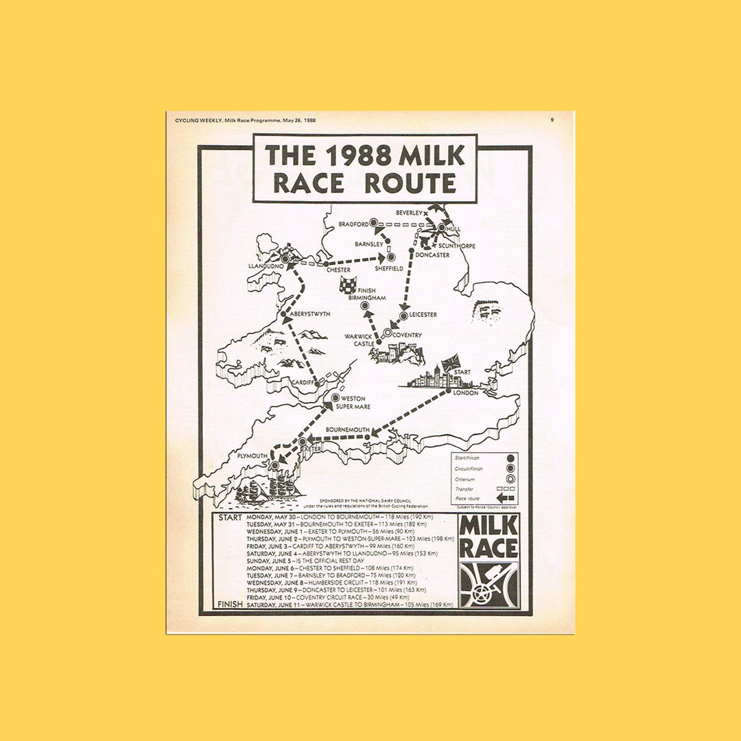 Rare Vintage Cycling Milk Race Route Map Poster Advert 1988 - Etsy UK