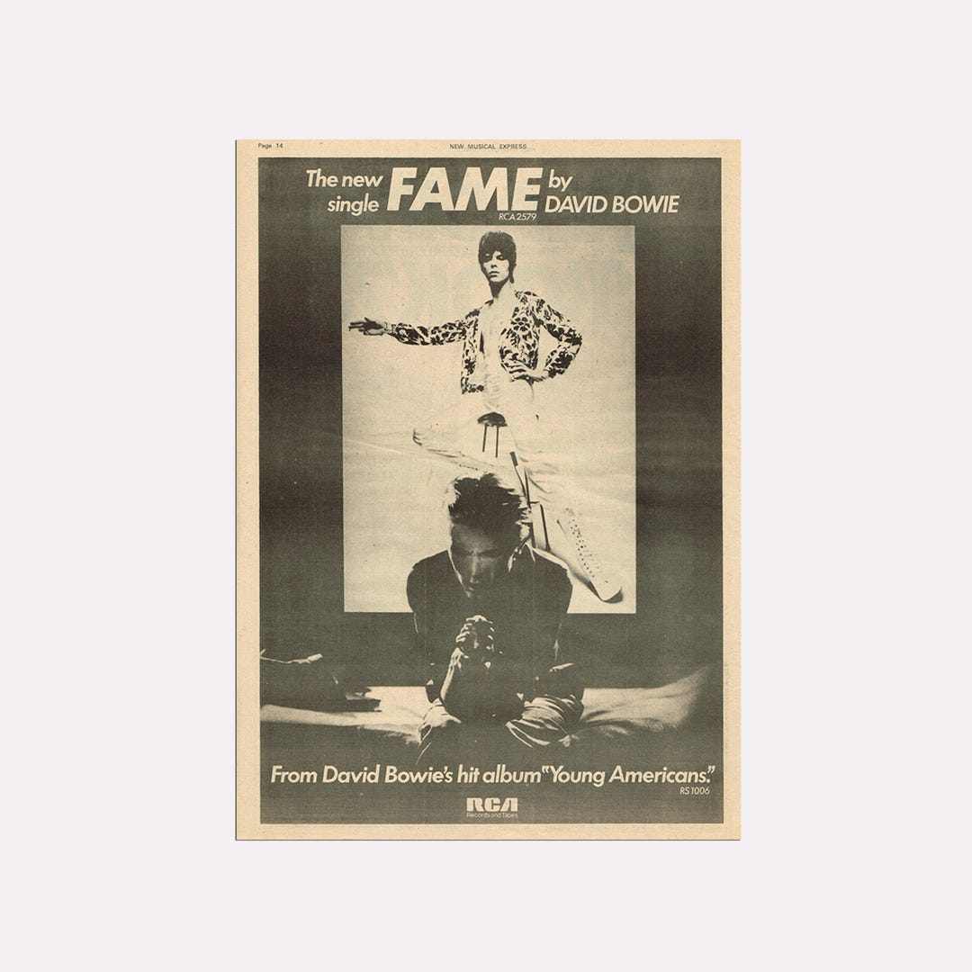David Bowie Original UK Music Poster for 'fame' Rare Authentic Music ...