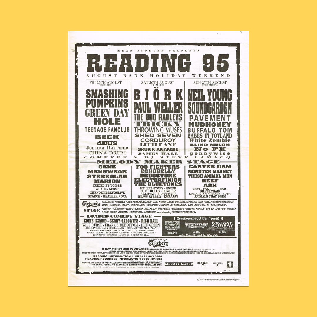 Reading Festival 1995 Original Music Poster - Rare Authentic Music ...