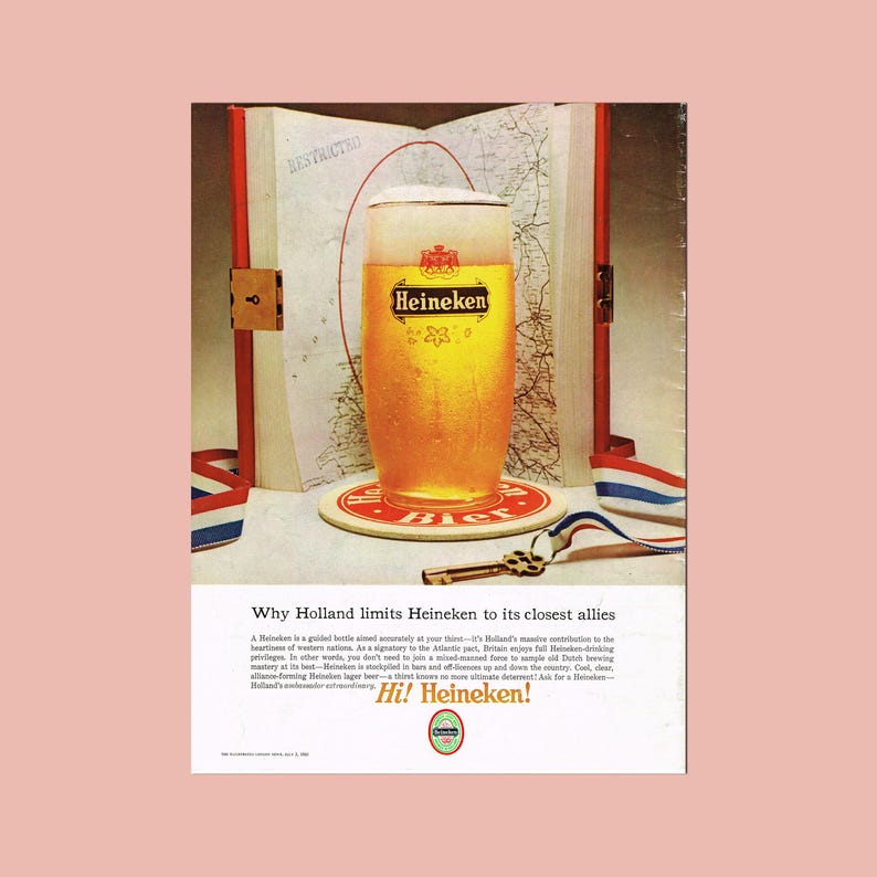 Original 1965 Vintage Heineken Beer Lager Booze Alcohol Magazine Advert ...