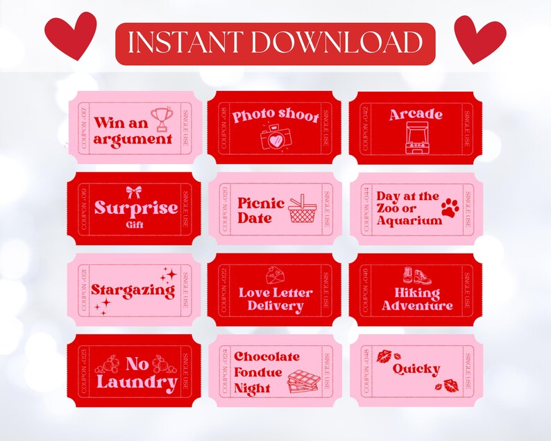 50 Editable Printable Love Coupons, Romantic Gift for Couples, Digital ...