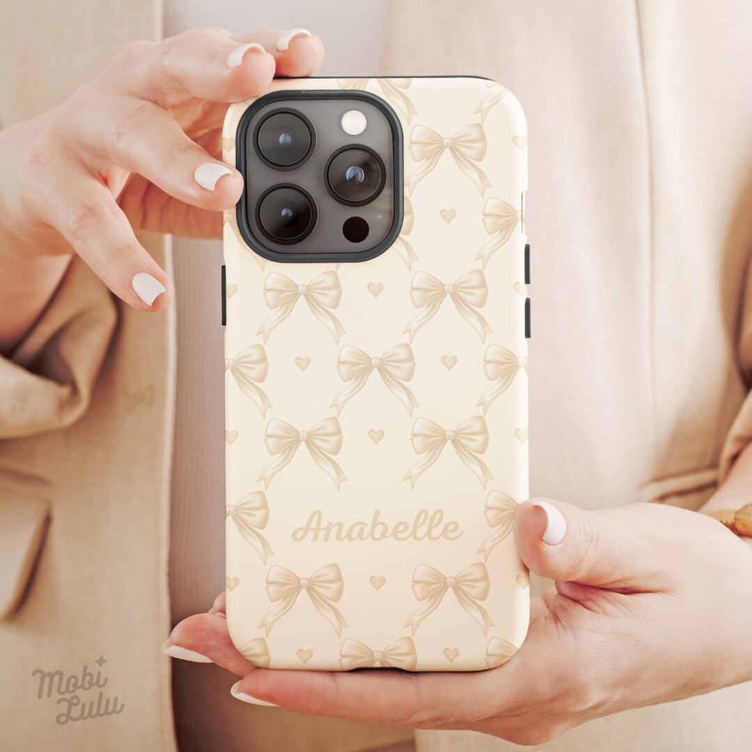 Beige Coquette Bow Personalized Name Phone Case for Iphone, Samsung ...
