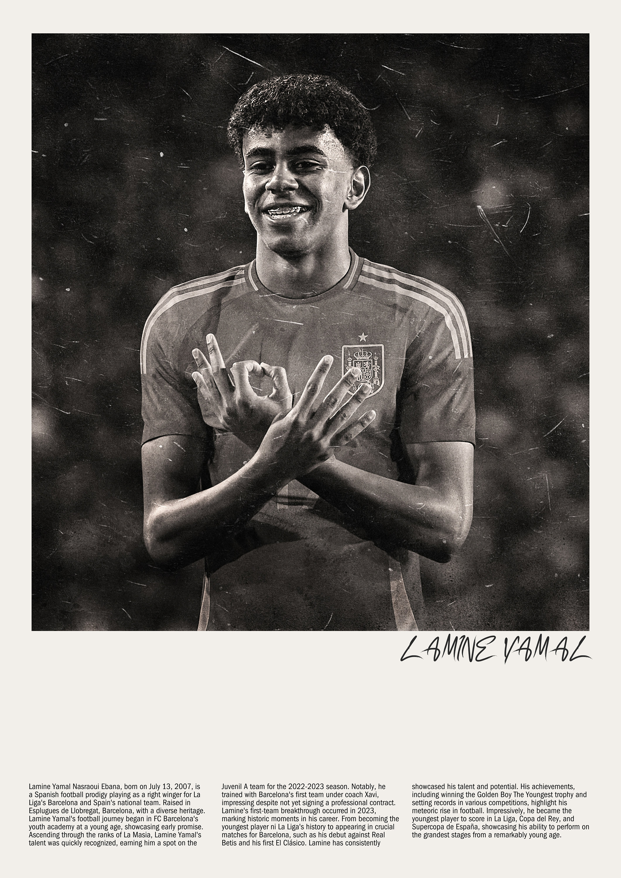 Lamine Yamal Poster Vintage Scratched Print Spanish National Team La ...