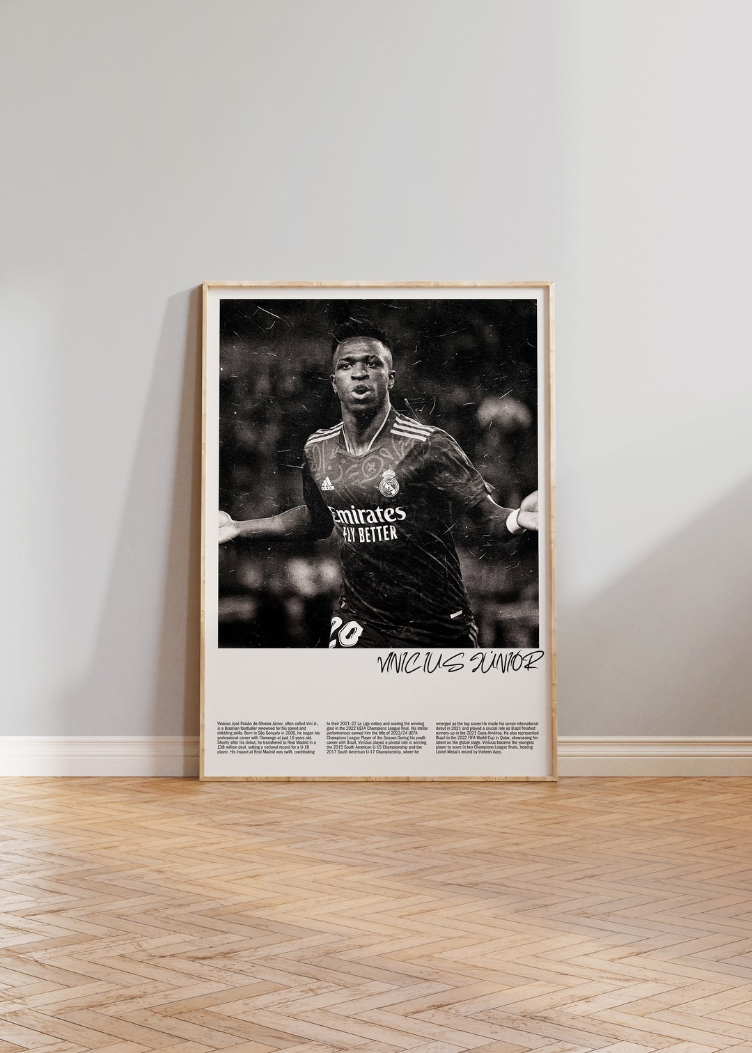 Vinicius Júnior Poster Retro Vini JR Print, Black & White Wall Art ...