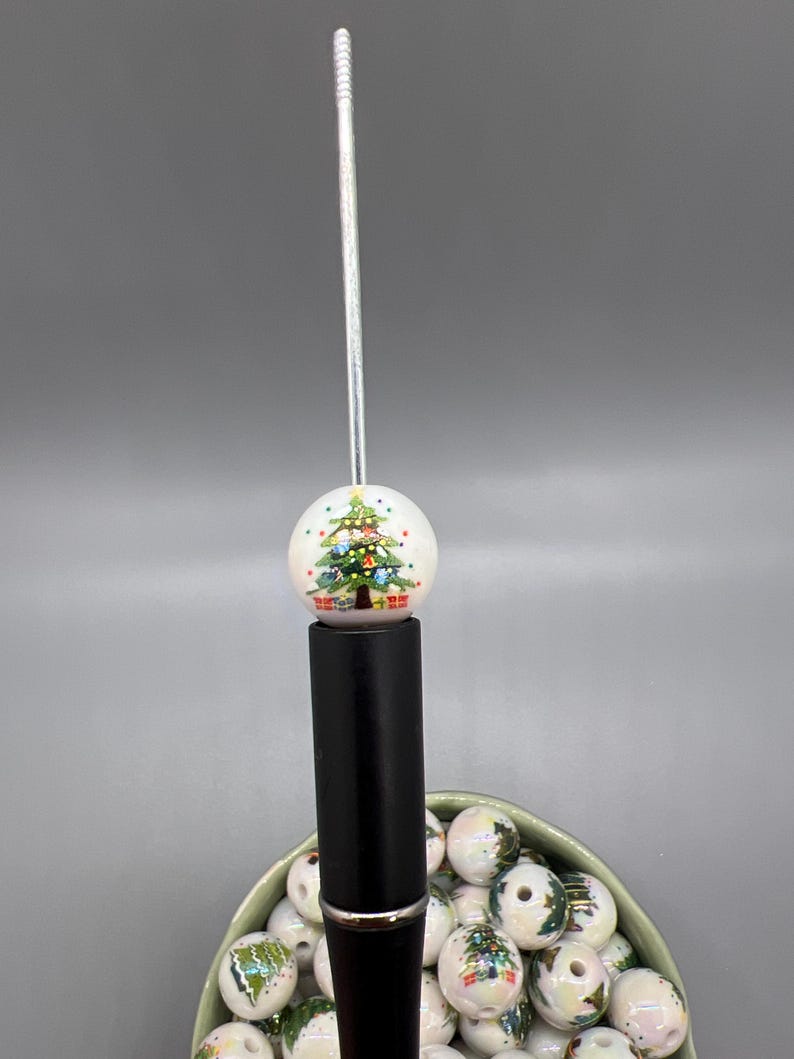 5 Christmas Tree Printed UV Plating Acrylic Beads, Random Mix 16mm DIY ...